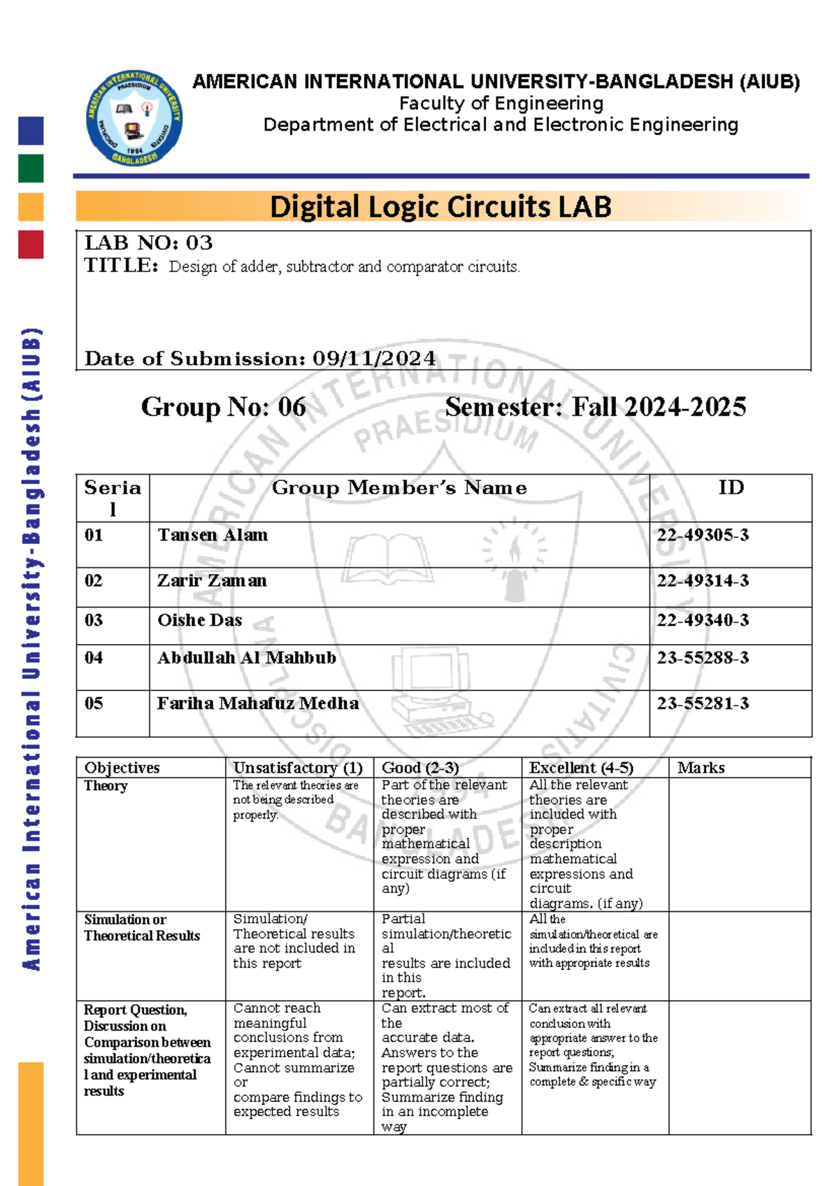 Dlc lab 3 group 6 - lab report - AMERICAN INTERNATIONAL UNIVERSITY ...