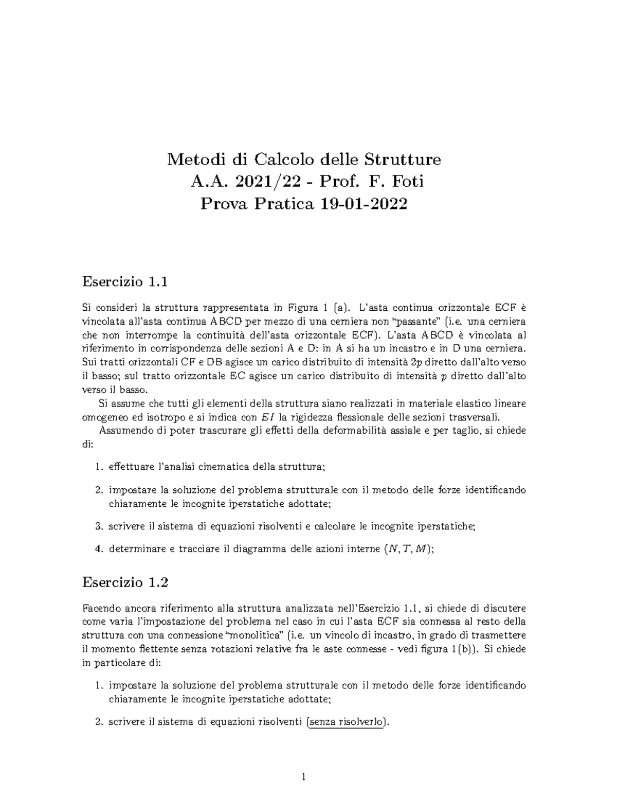 Prova Pratica 19 01 2022-Completa - Metodi di Calcolo delle Strutture A ...