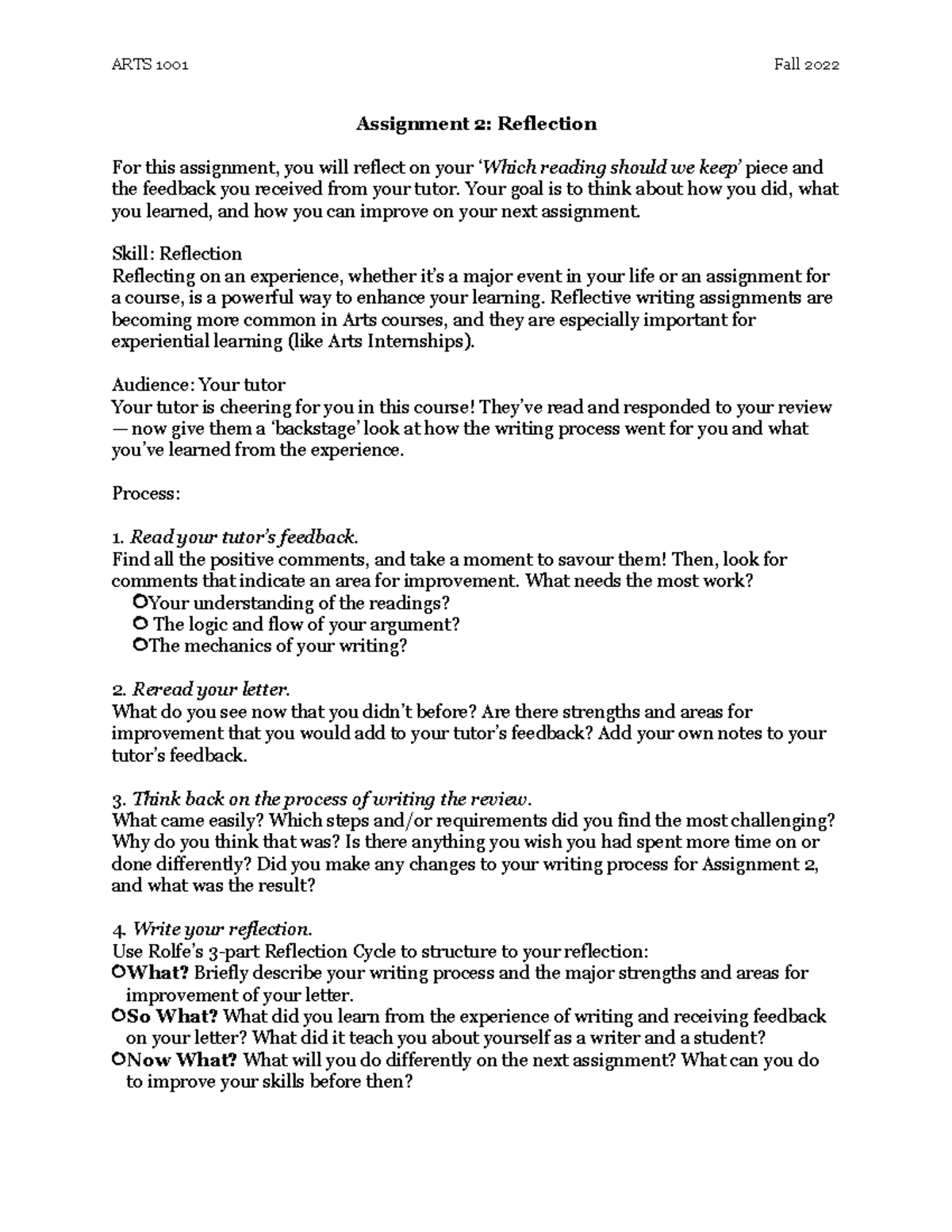 A2 Reflection - ARTS 1001 Fall 2022 Assignment 2: Reflection For this ...