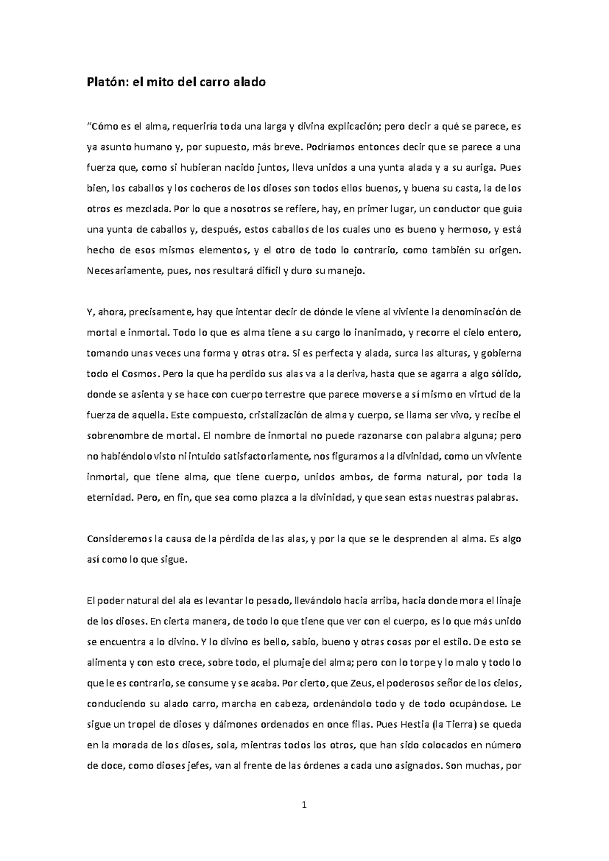 Platón Fredo Mito-del-carro-alado - Platón: el mito del carro alado ...