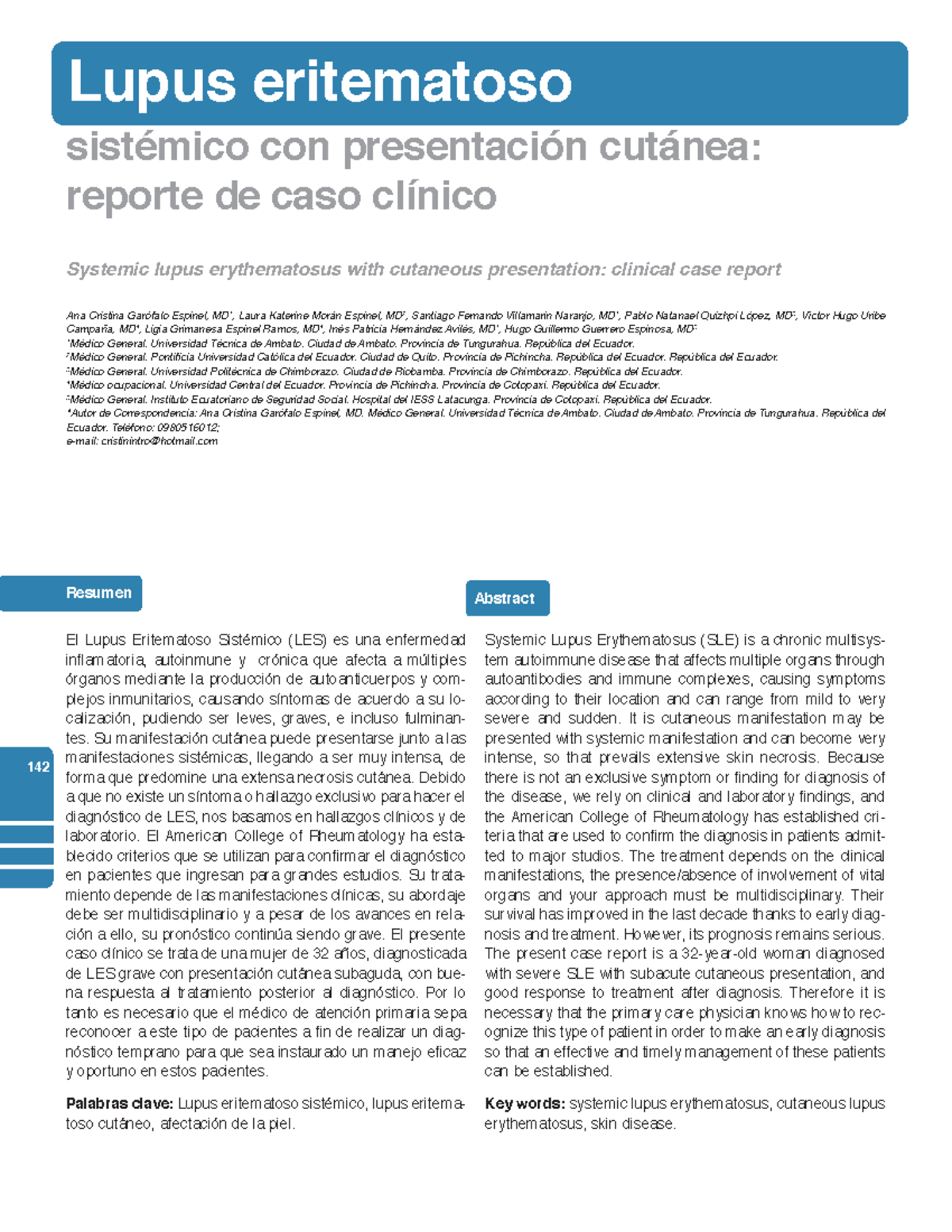 Lupus eritematoso - Caso clínico tercer parcial - 142 Lupus eritematoso sistémico con ...