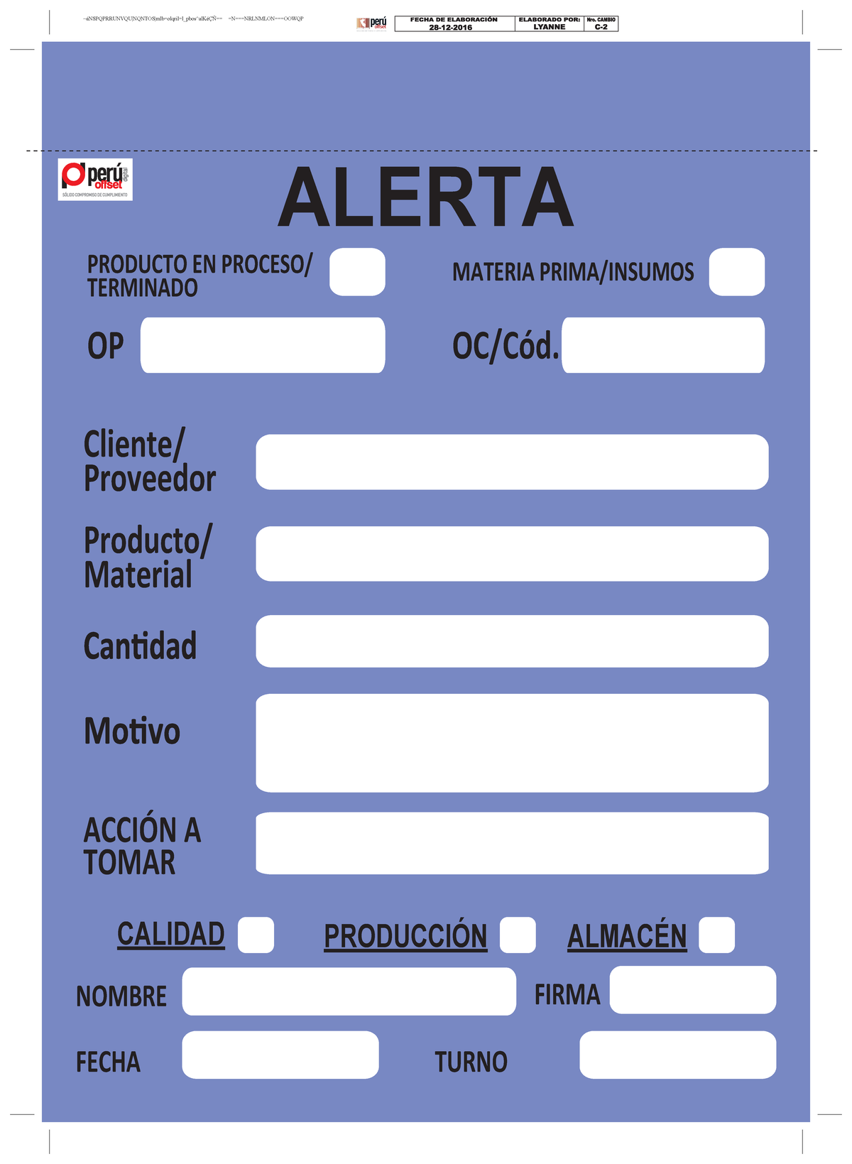 141726 POE Rotulo Alerta N39 - gestion de calidad - ALERTA NOMBRE FIRMA ...