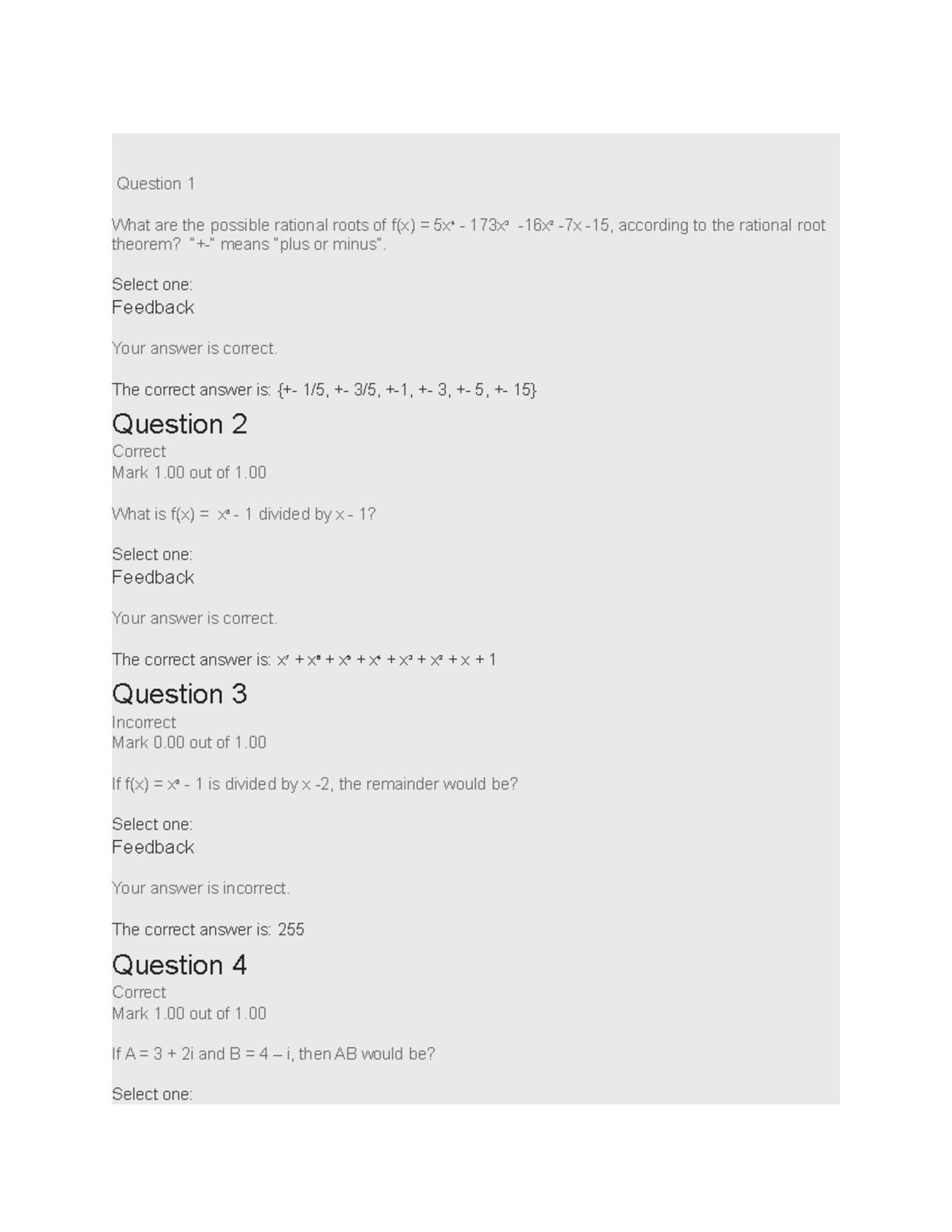 Qu Iz Grated Unit 3 This Document Is A Resume For The Graded Quiz Unit3 Of College Algebra