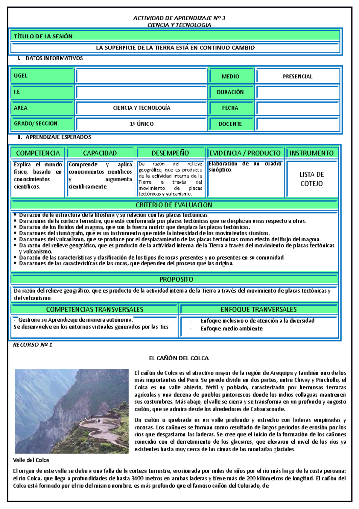 1. G. Actividad 3 - sesion 3 - ACTIVIDAD DE APRENDIZAJE Nº 3 CIENCIA Y ...
