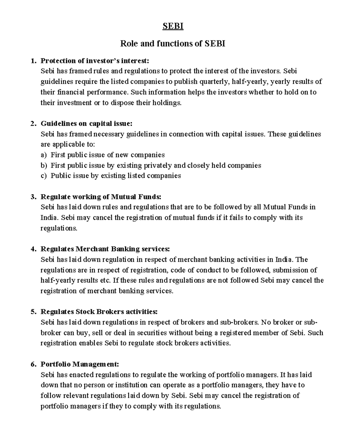 SEBI - equity markets- history and role of SEBI - SEBI Role and ...
