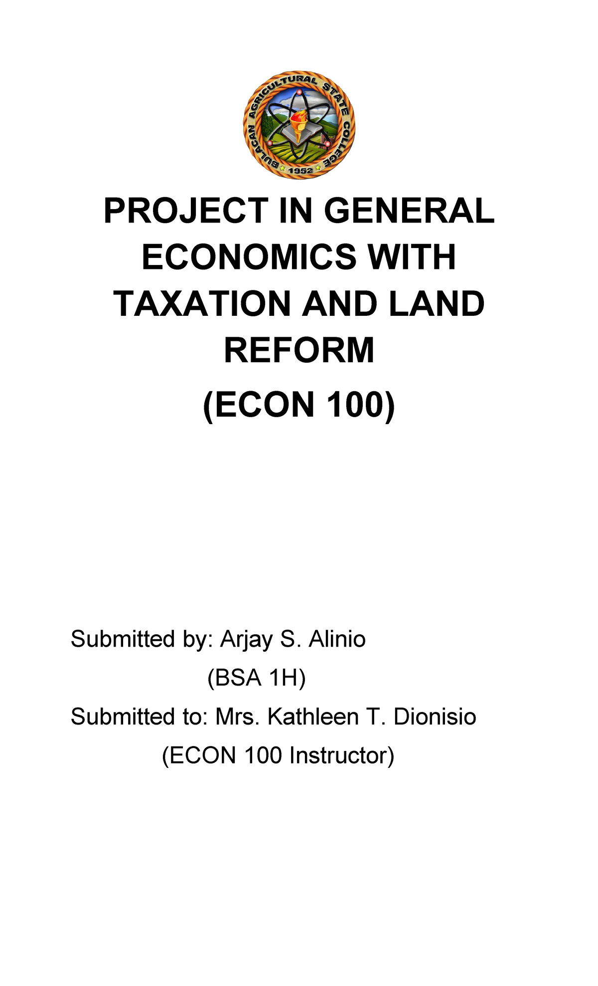 ECON LECTURE SLIDES - PROJECT IN GENERAL ECONOMICS WITH TAXATION AND ...