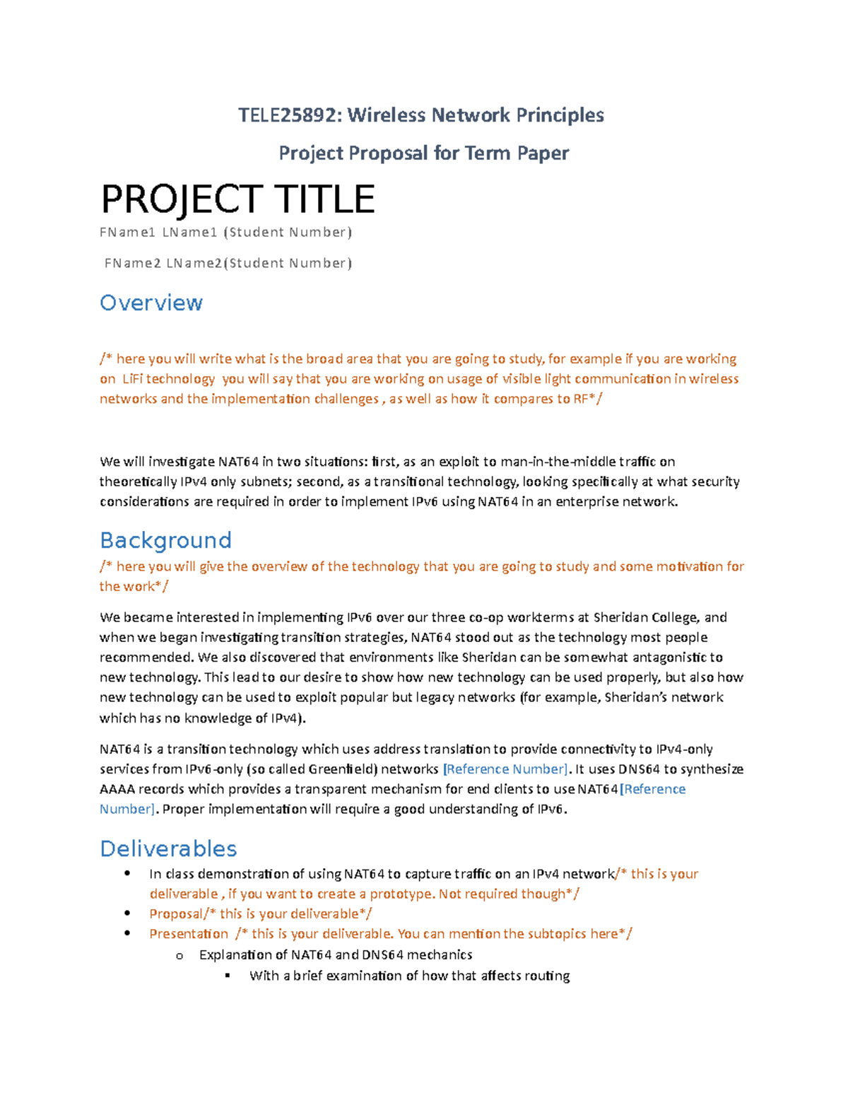 Sample Proposal Tele25892 Wireless Network Principles Project 0792