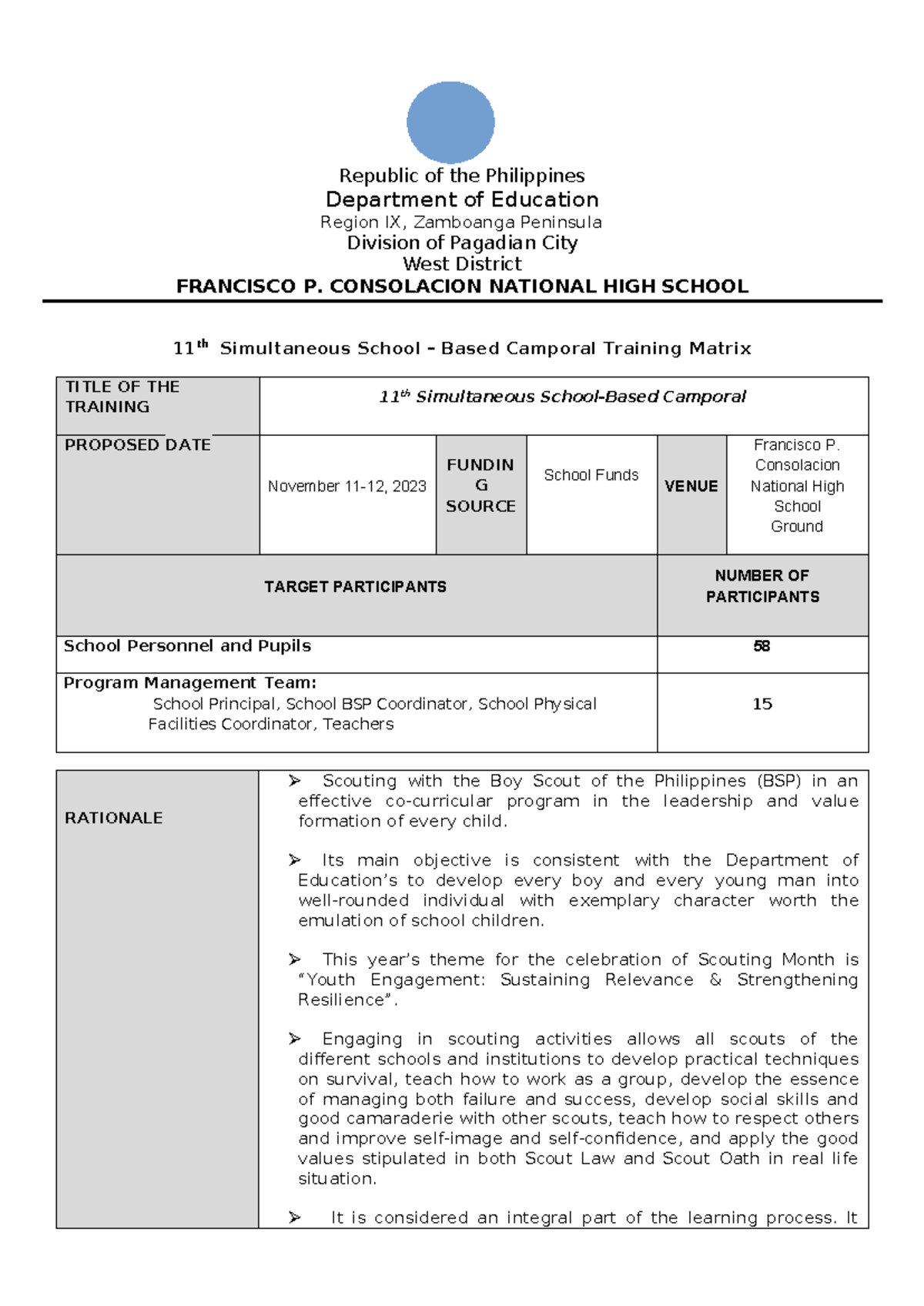 BSP Training Matrix - 2023-2024 - Republic of the Philippines ...