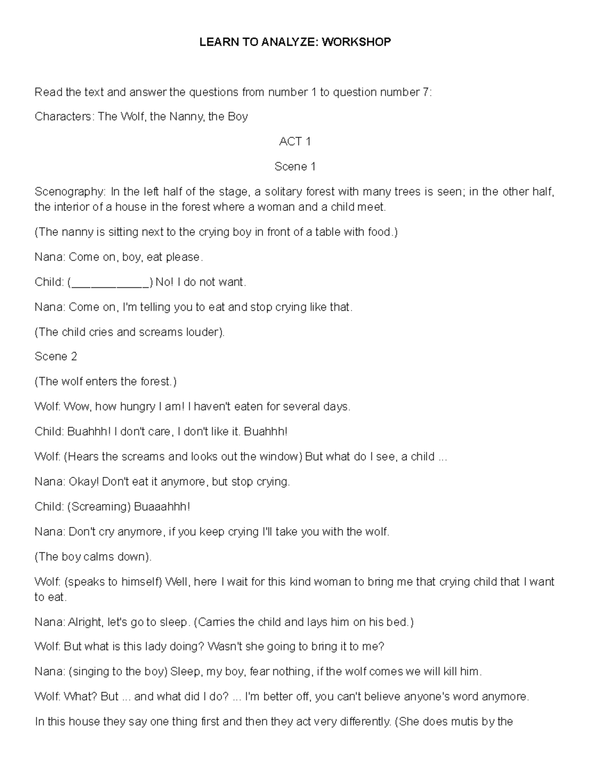 Learn TO Analyze Workshop - LEARN TO ANALYZE: WORKSHOP Read the text ...