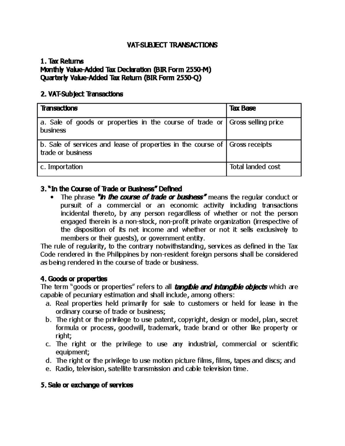 VAT-Subject Transactions - VAT-SUBJECT TRANSACTIONS Tax Returns Monthly ...