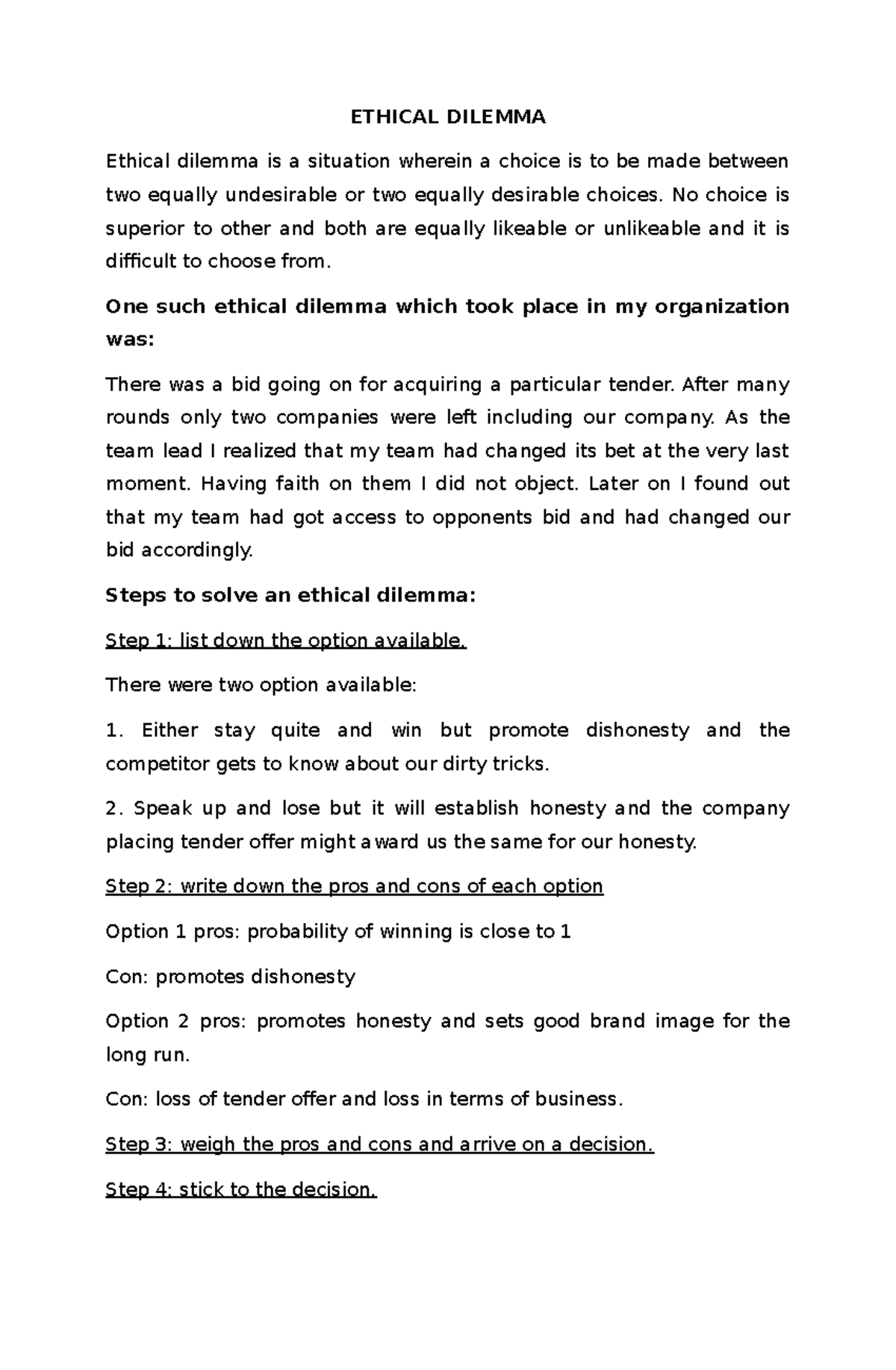 Ethical Dilemma - This is one of my course materials for this ...