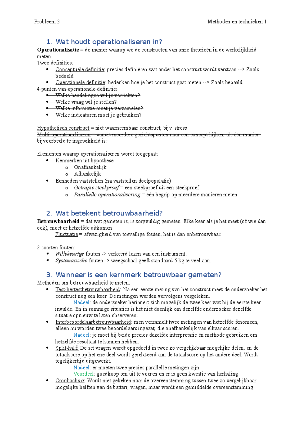 Probleem 3 - Methoden en technieken I - 1. Wat houdt operationaliseren ...