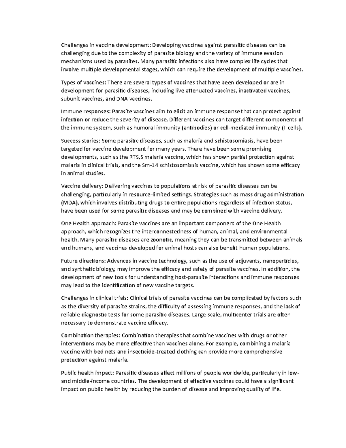 Parasite Vaccines - Challenges in vaccine development: Developing ...