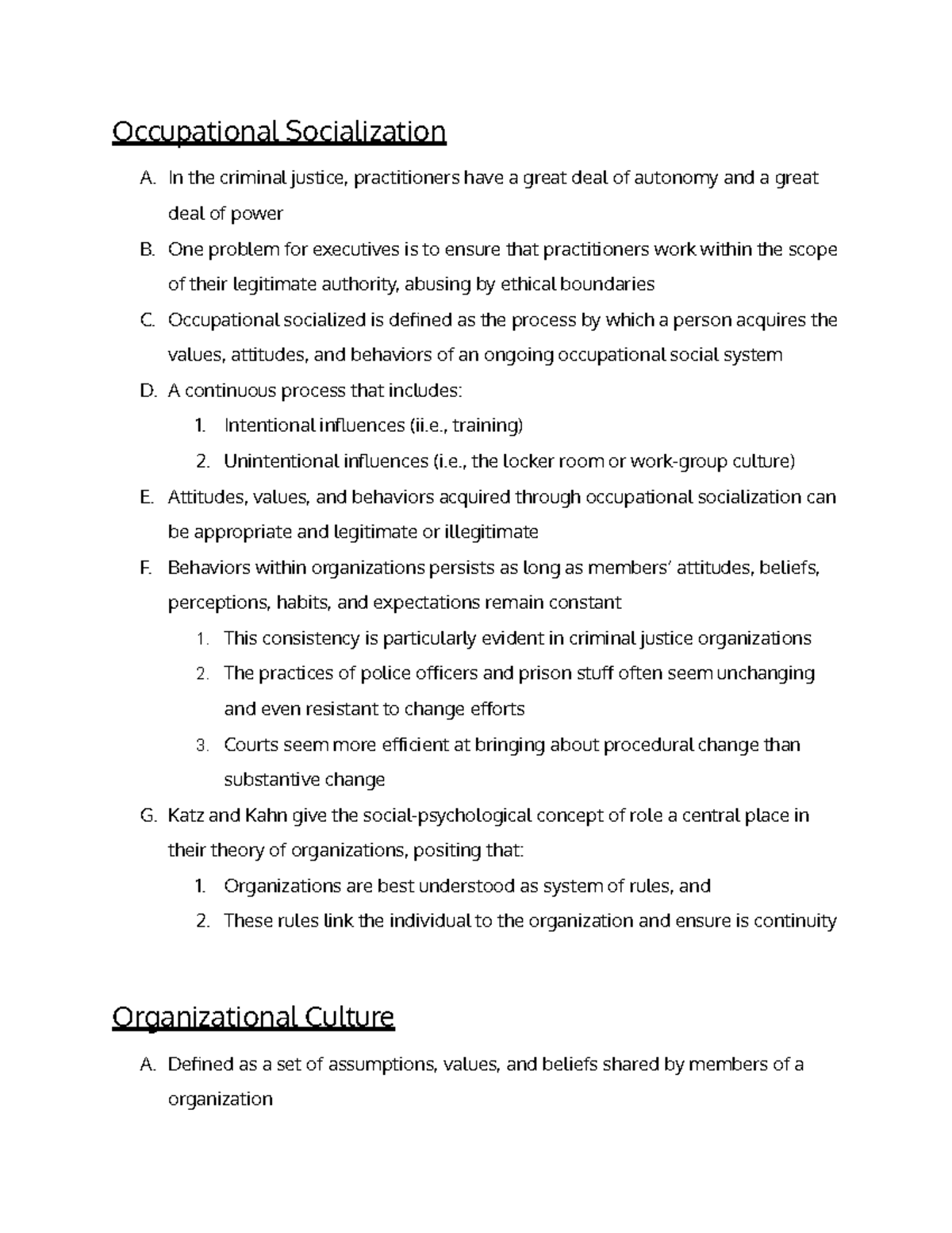 Chapter 9 Notes - Occupational Socialization A. In the criminal justice ...