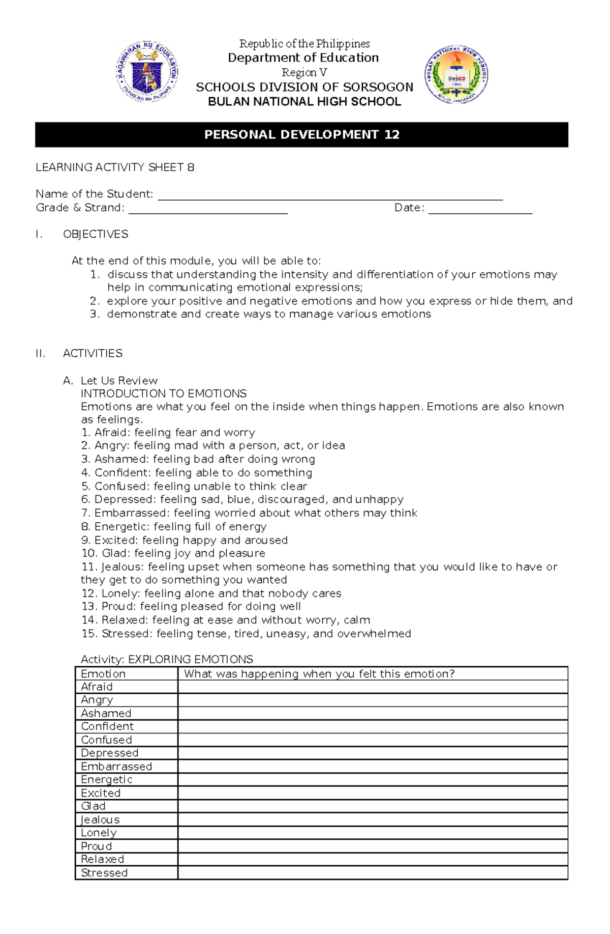 LAS 8 9 Perd Dev - Personal development - Republic of the Philippines ...