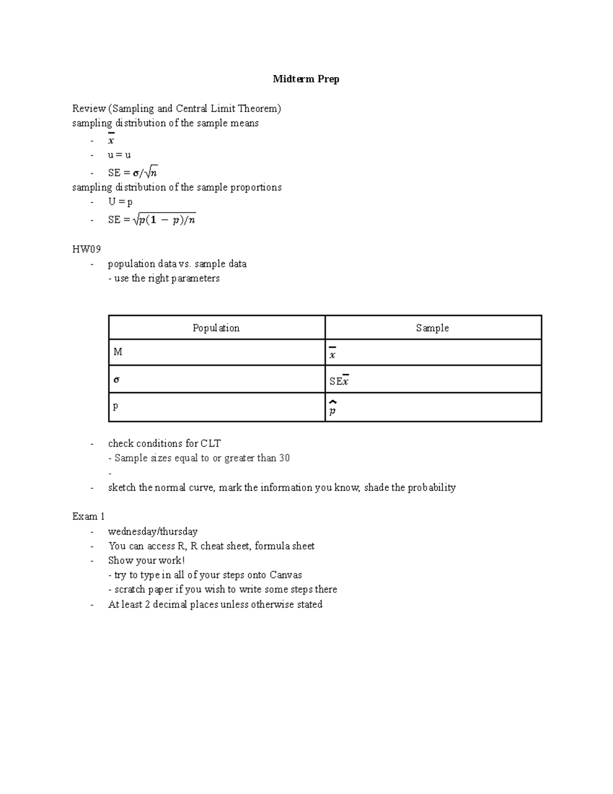 Midterm Prep Midterm Prep Review Sampling And Central Limit Theorem Sampling Distribution Of 3486