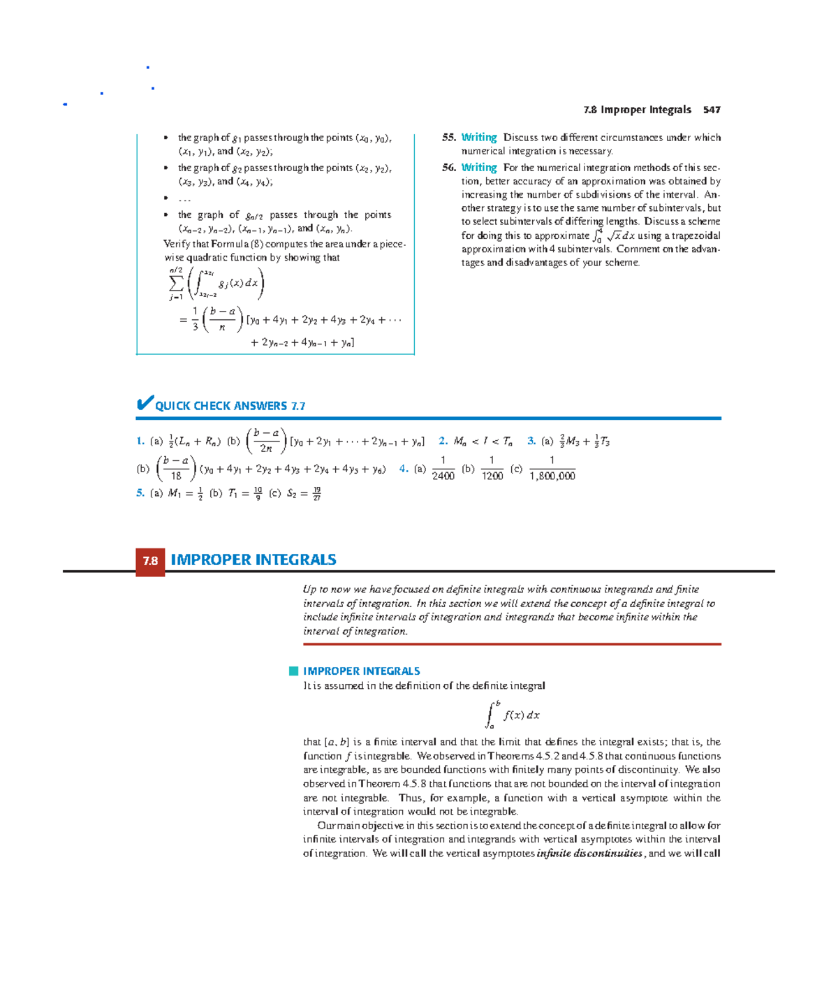 Math work ch7-8 - Math work - 7 Improper Integrals 547 • the graph of g 1 passes through the ...