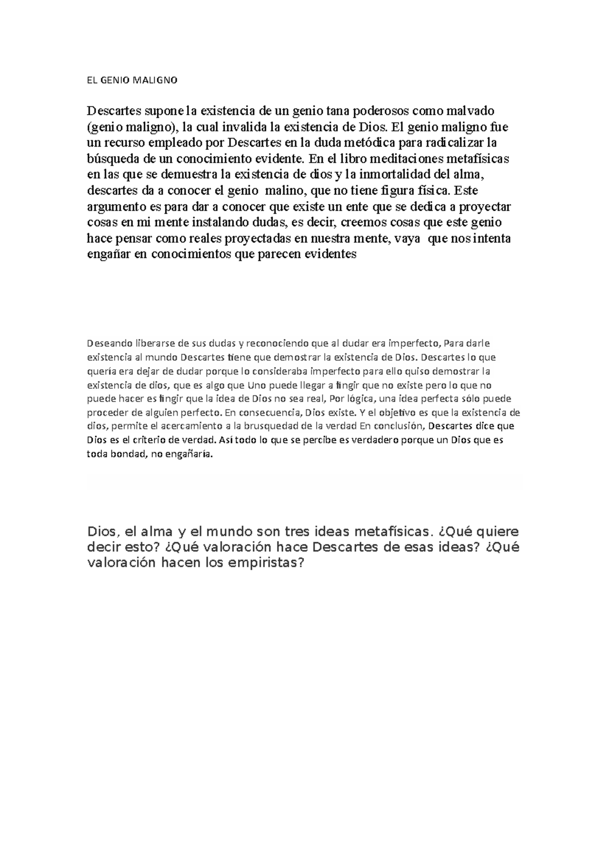 EL Genio Maligno - trabajo - EL GENIO MALIGNO Descartes supone la ...