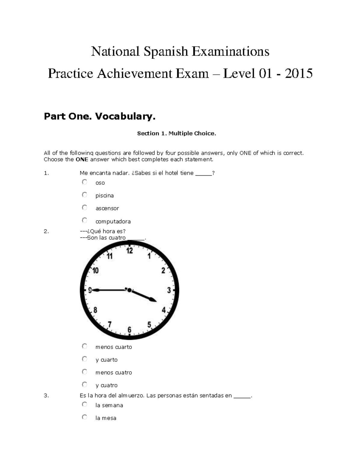 2015 National Spanish Examinations - Achievement - Level 01 - National ...