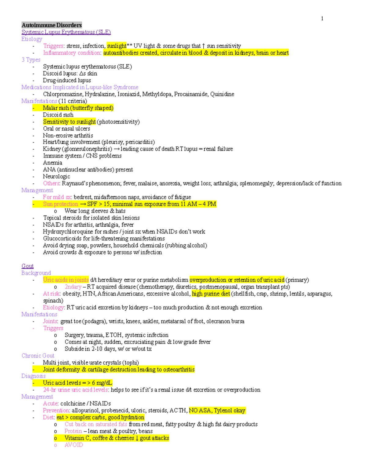 Exam 4 Study Guide Ahc2 - Autoimmune Disorders Systemic Lupus ...