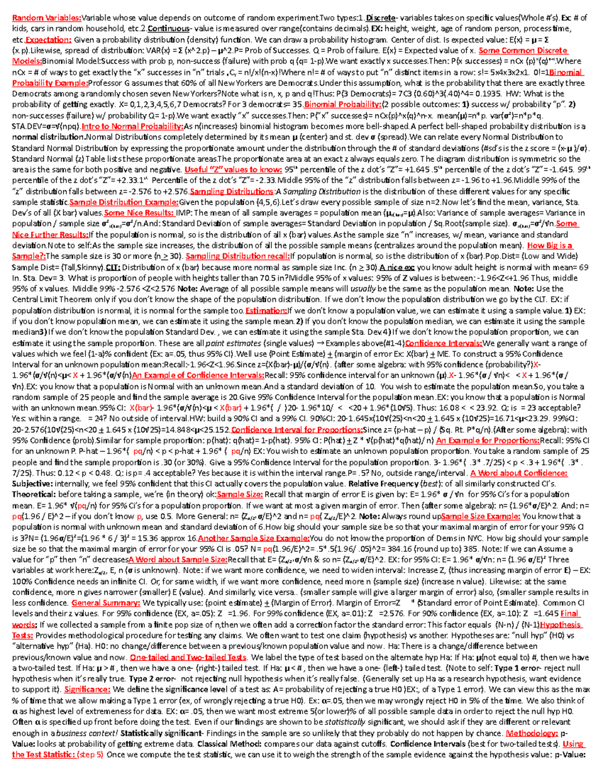 Condensednotes - Lecture notes notes - Random Variables:Variable whose ...