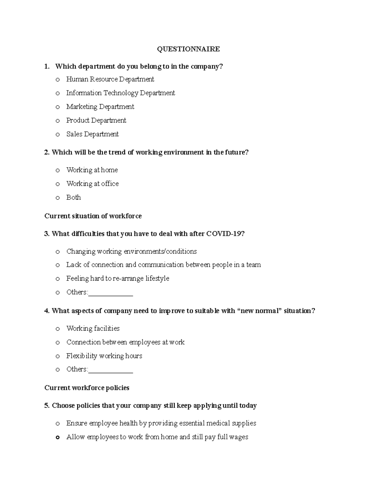 MSBP A2 Questionnaire - QUESTONNAIRE ON WORKFORCE - QUESTIONNAIRE Which ...