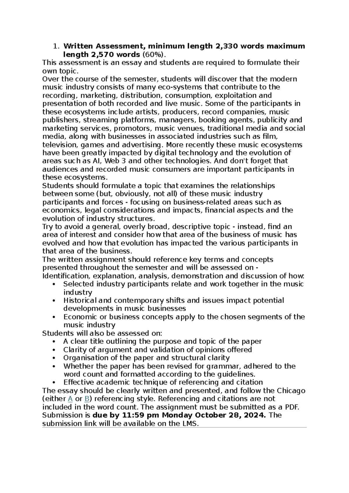 BOM Final Assignment - 1. Written Assessment, minimum length 2,330 words maximum length 2,570 ...