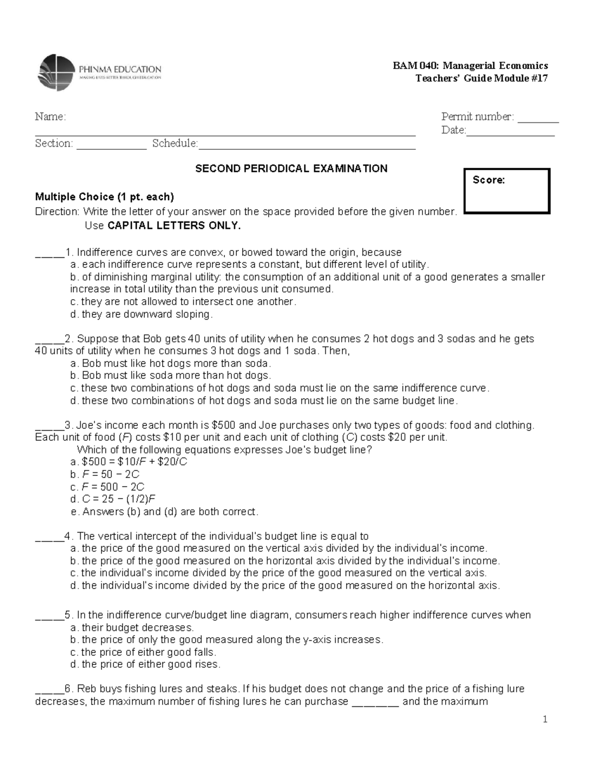 BAM 040 TG#17 (2nd Periodical Exams) - Teachers’ Guide Module # Name ...