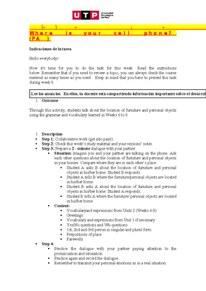 Week 12 - nada - Curso : INGLÉS I Profesor Titular del Curso : Lizbeth Rosario Alvarez Esquivias ...