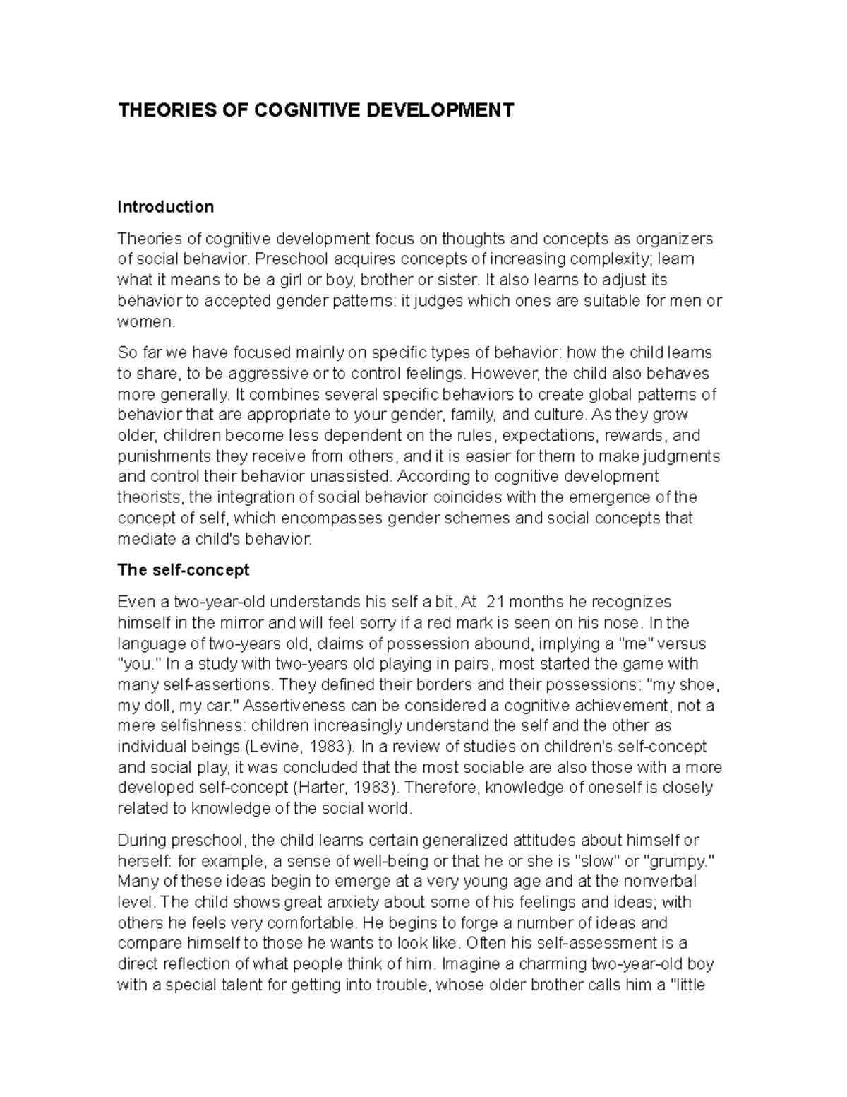 Theories of cognitive development - THEORIES OF COGNITIVE DEVELOPMENT ...