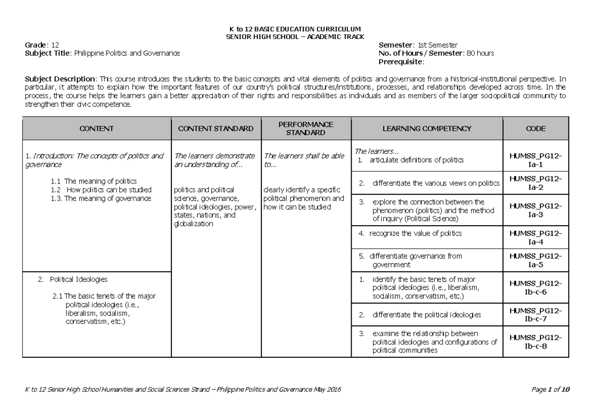 Philippine Politics and Governance For grade 12 - SENIOR HIGH SCHOOL ...