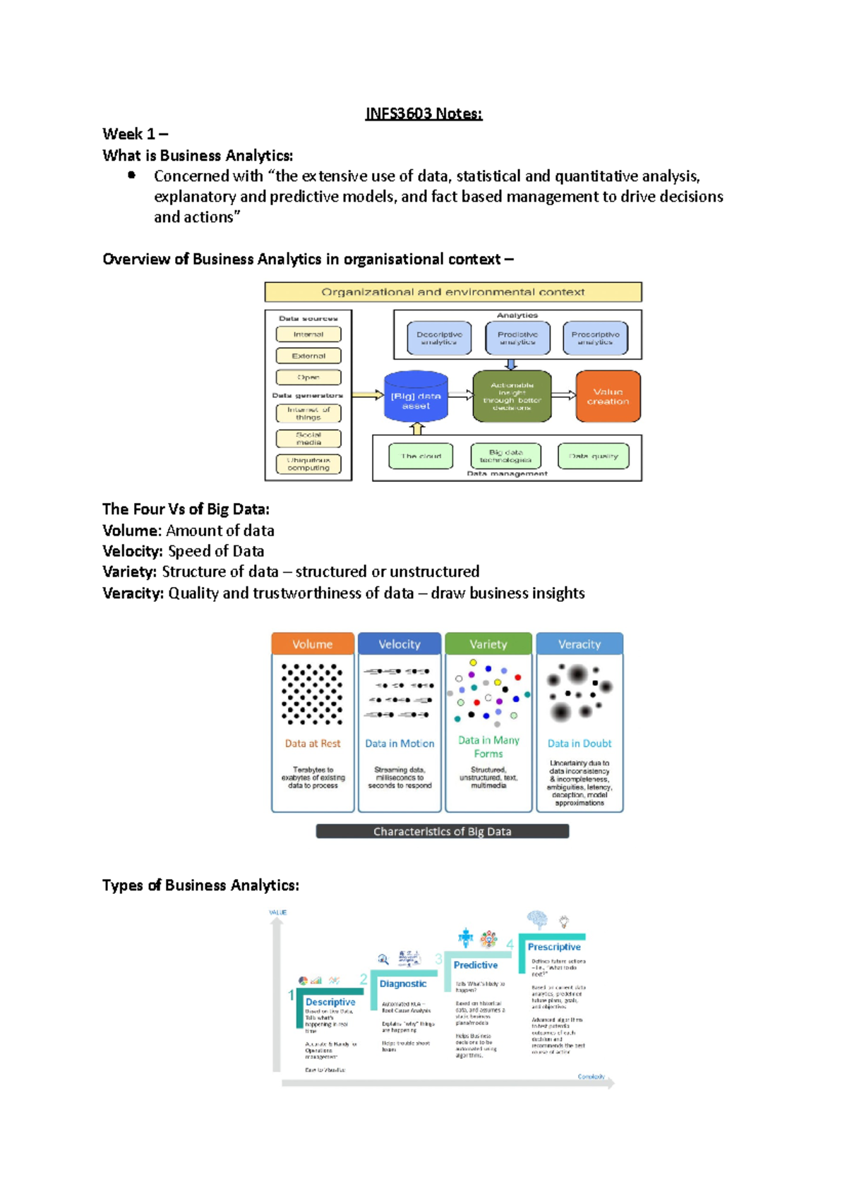 INFS3603 Notes - INFS3603 Notes: Week 1 – What is Business Analytics ...