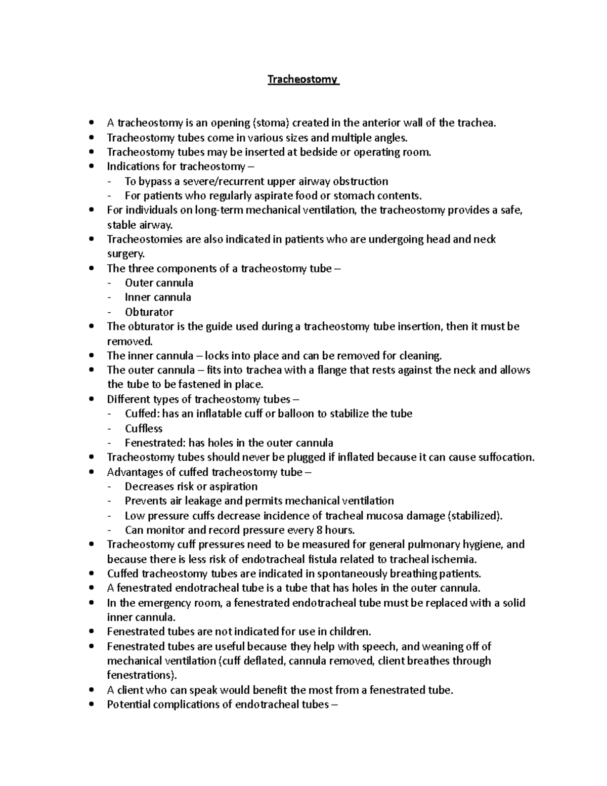 Tracheostomy - lecture notes - Tracheostomy A tracheostomy is an ...