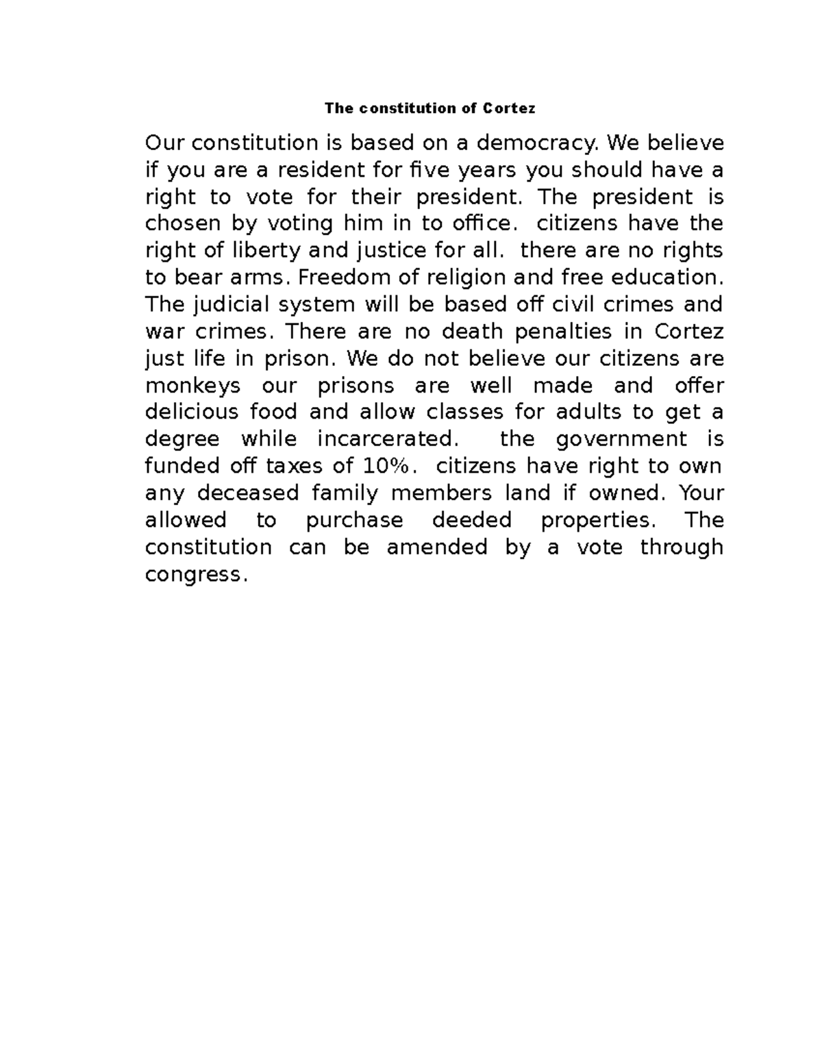 Document 8 - assignment for dr bell - The constitution of Cortez Our ...