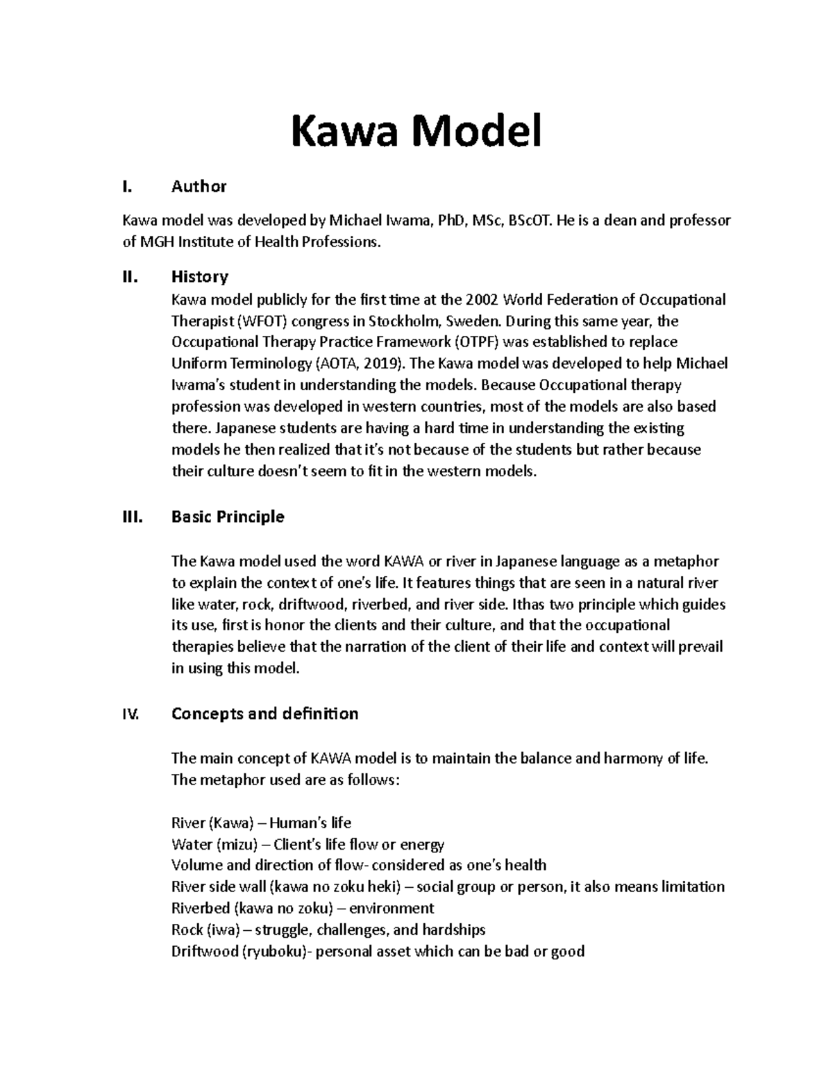 Magano Kawa Model - none - Kawa Model I. Author Kawa model was developed by Michael Iwama, PhD ...