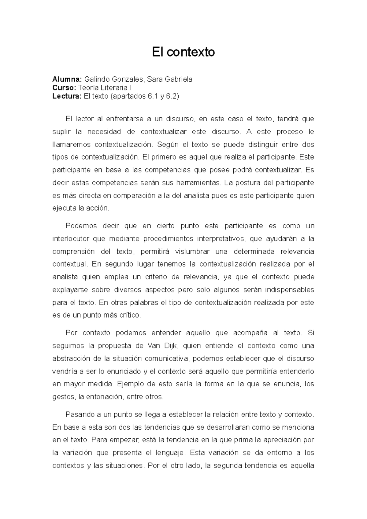 El texto: el contexto - El contexto Alumna: Galindo Gonzales, Sara ...