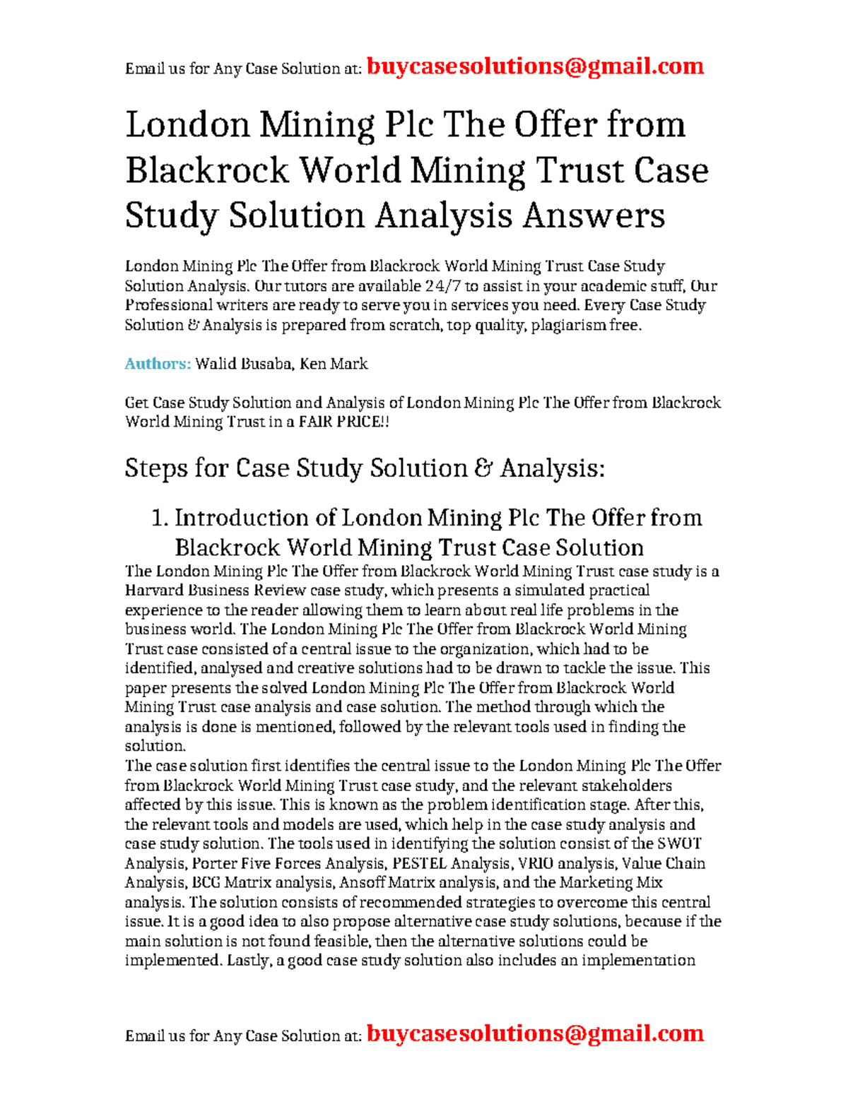 Case Solution London Mining Plc The Offer from Blackrock World Mining ...