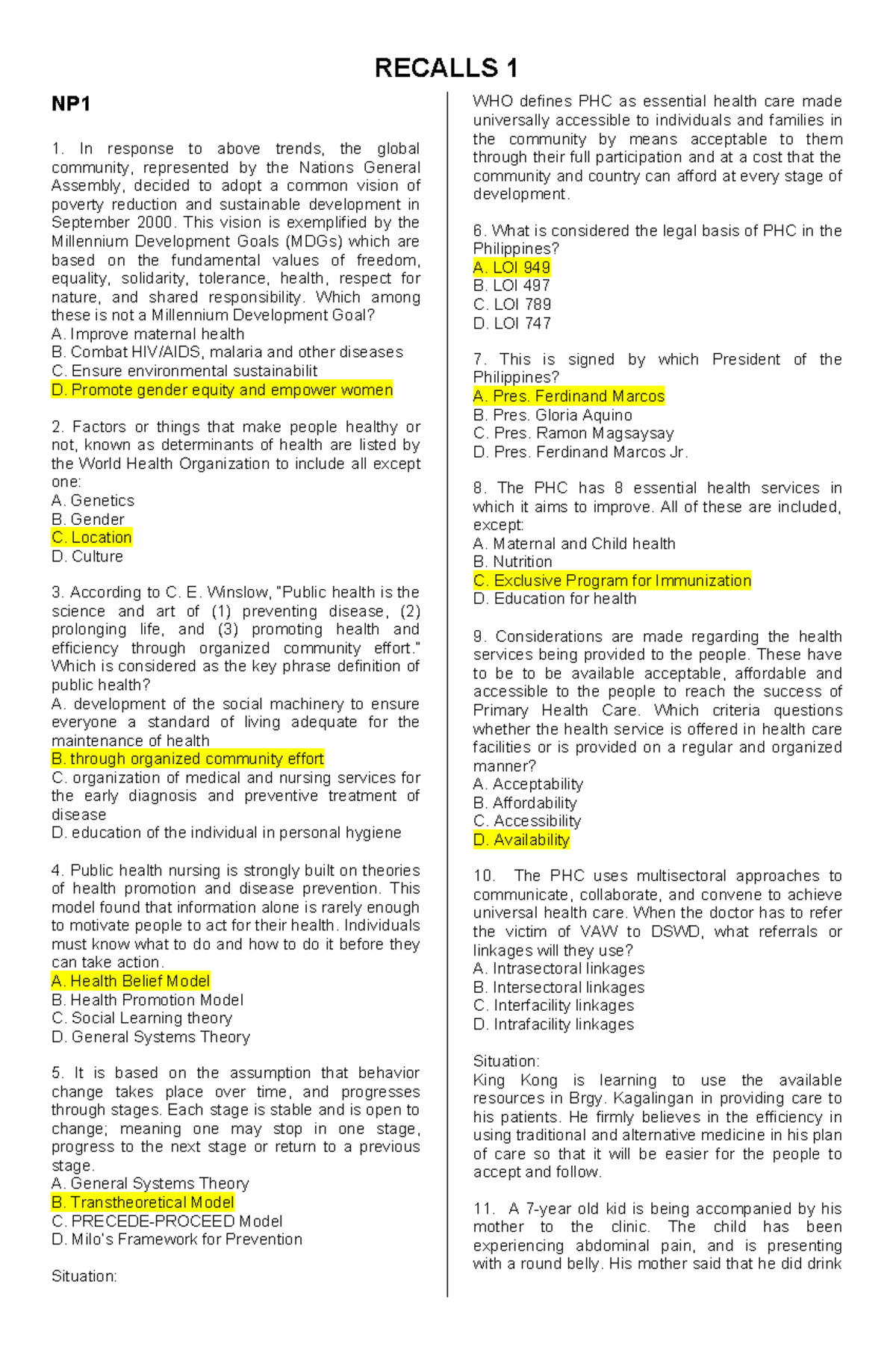 Recalls 1 - practice questions with some rationale - NP 1. In response ...