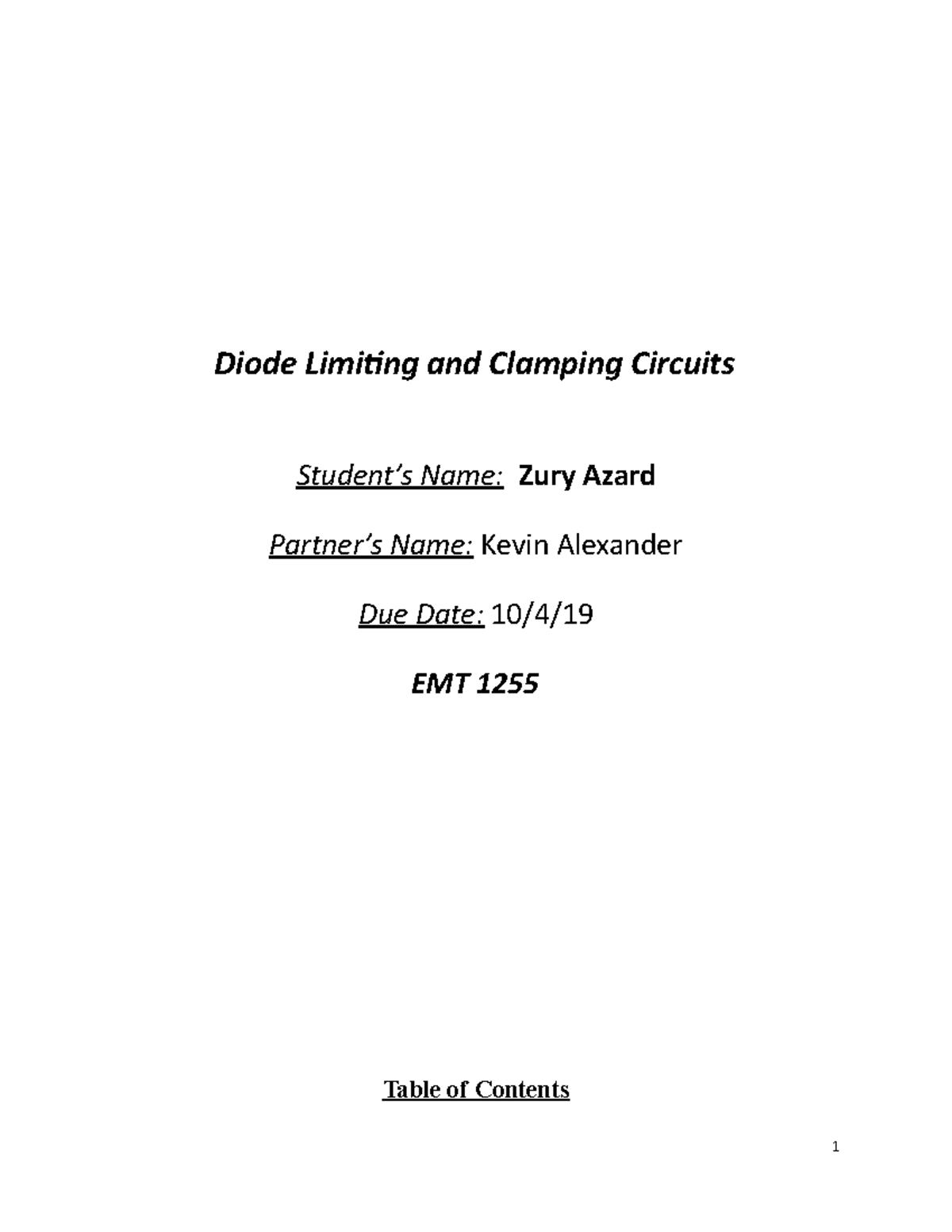 EMT 1255 Lab #4 - This is a lab. - Diode Limiting and Clamping Circuits ...