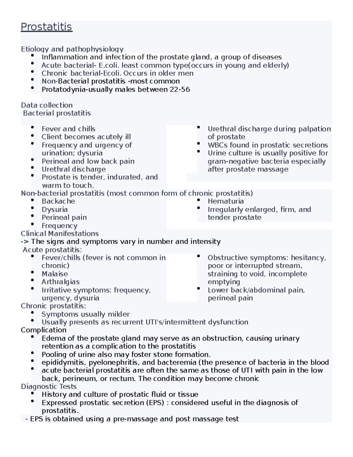 Prostatitis - Prostatitis Etiology and pathophysiology Inflammation and ...