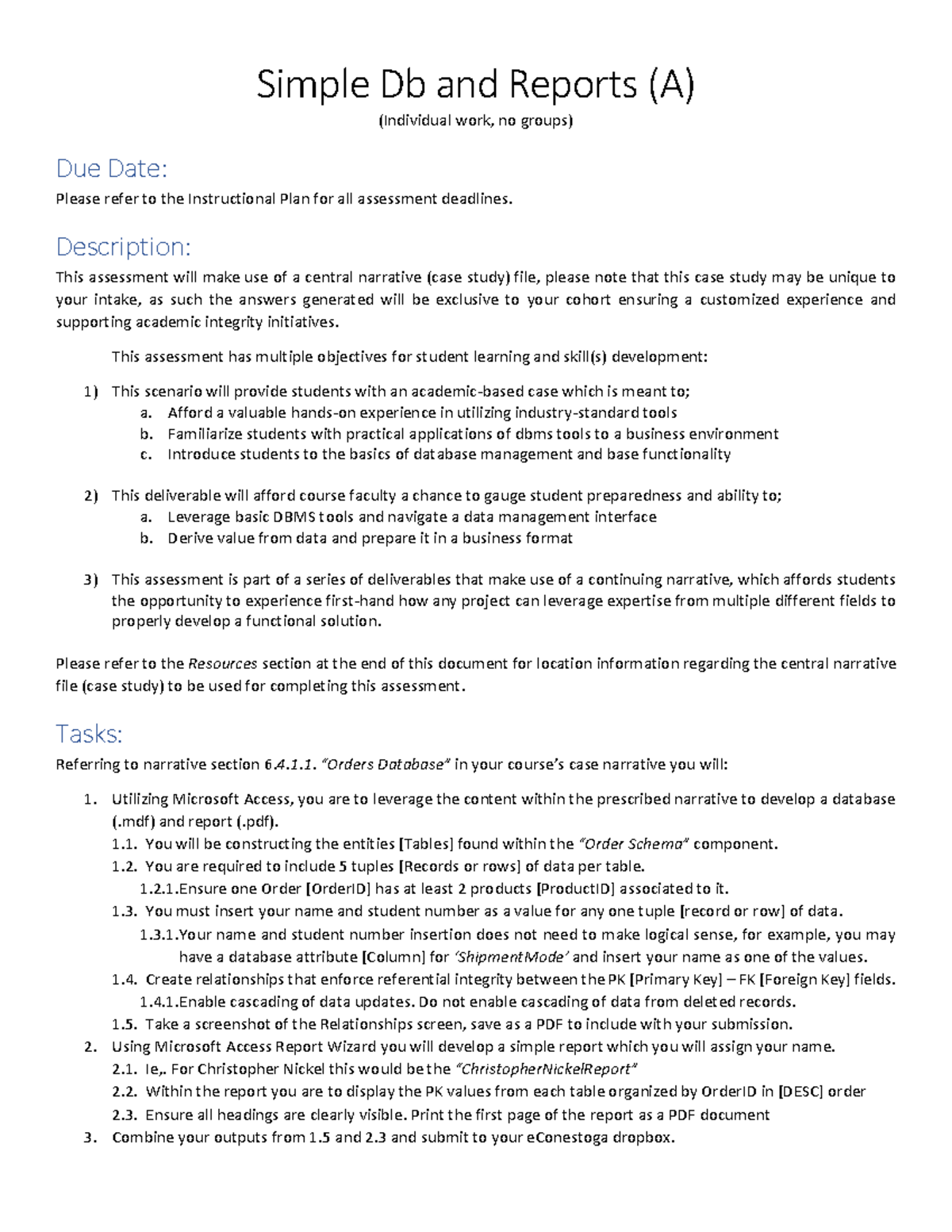 Assessment - Simple Db and Reports - Simple Db and Reports (A ...