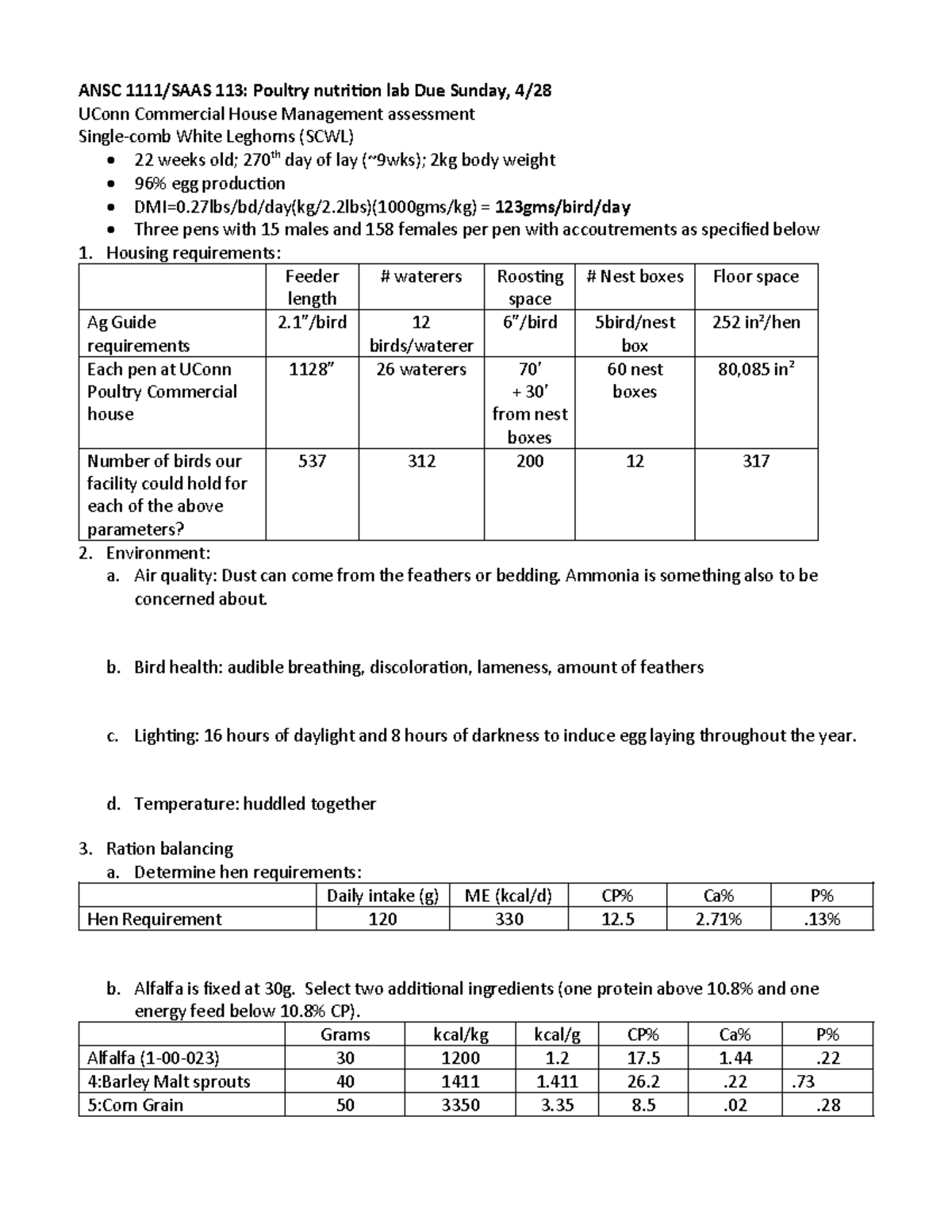 Poultry+nutrition,+mgmt+lab - ANSC 1111/SAAS 113: Poultry nutrition lab Due Sunday, 4/ UConn ...