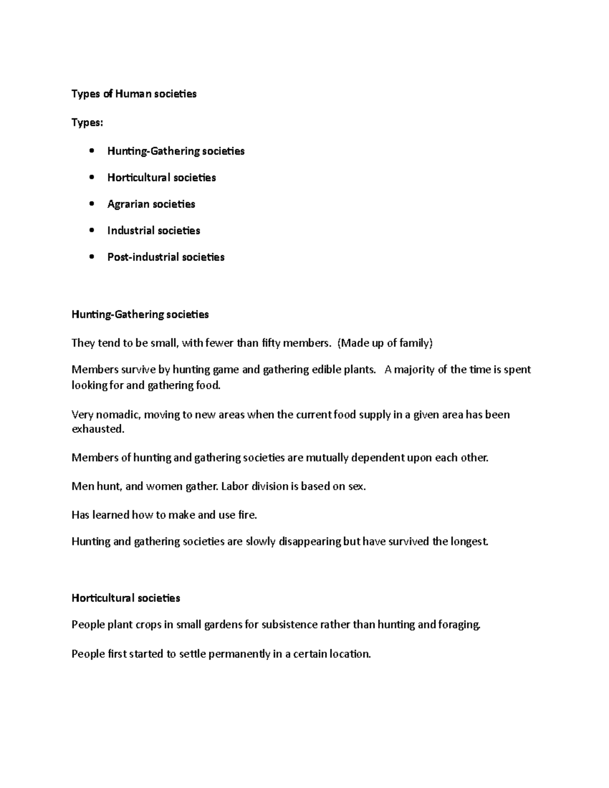 Types of human societies(1) - Types of Human societies Types: Hunting ...