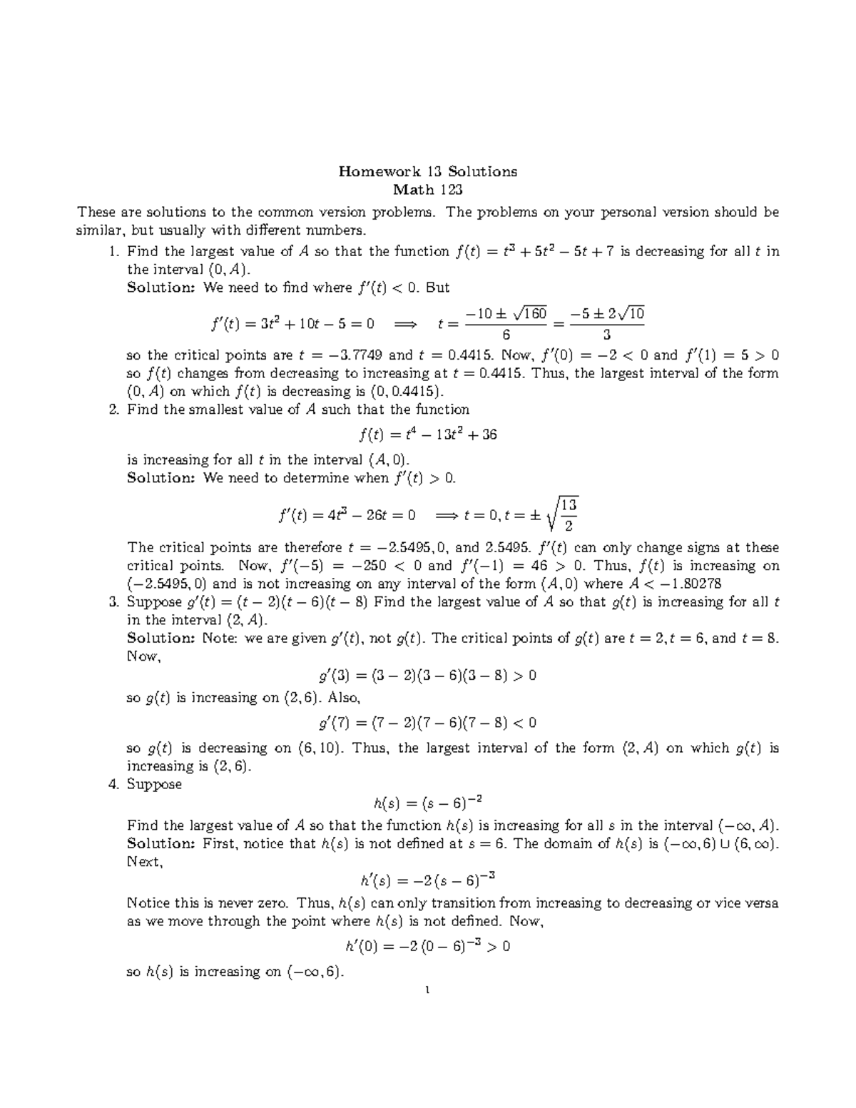 HW13 - homework answers - Homework 13 Solutions Math 123 These are ...