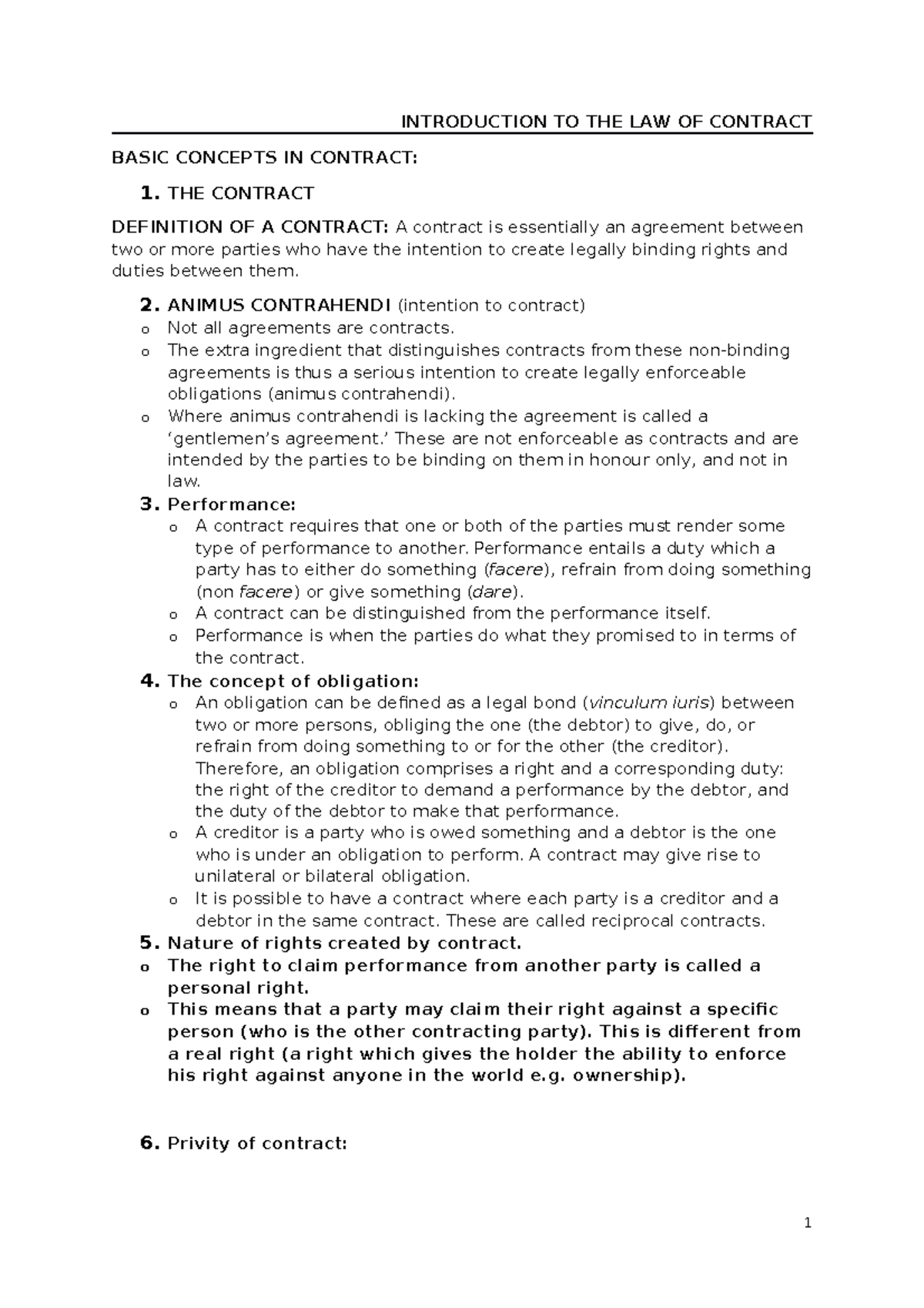 introduction to the law of contract - INTRODUCTION TO THE LAW OF ...