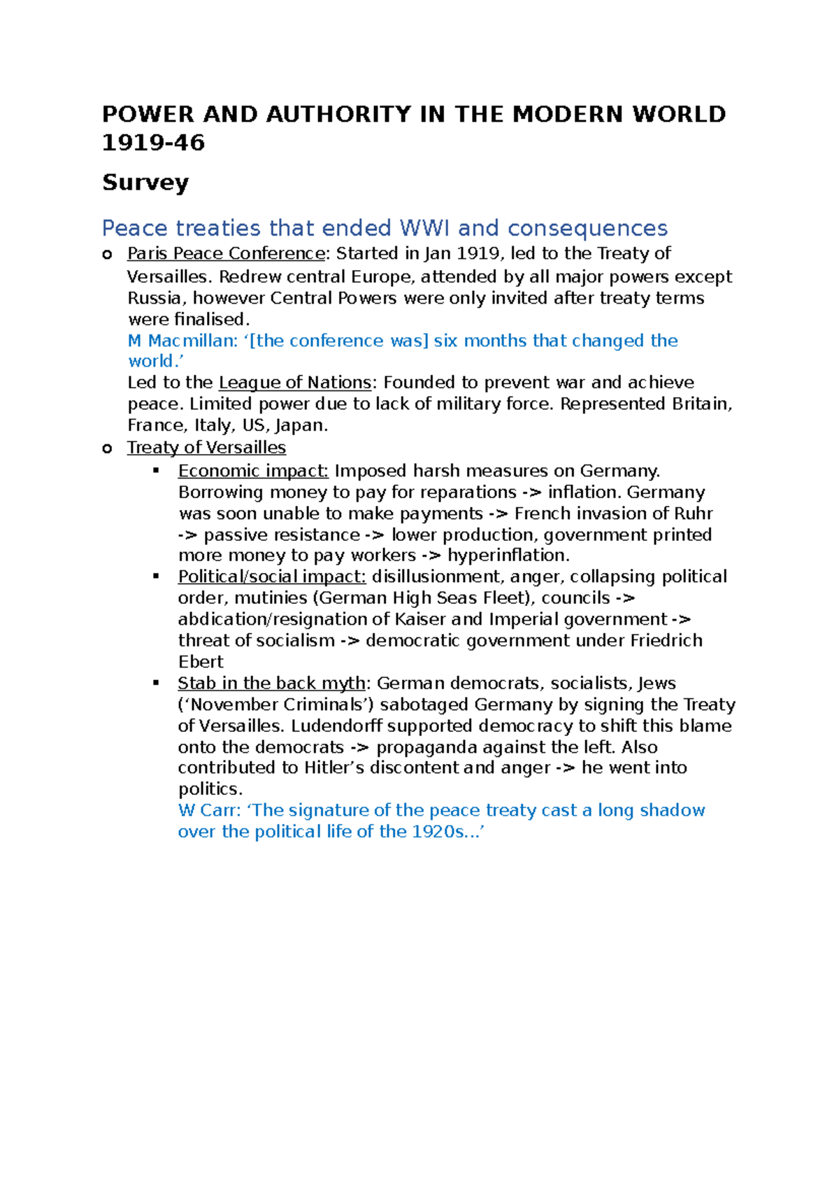 2019 MH Power Authority In The Modern World 1919 46 Notes - POWER AND ...