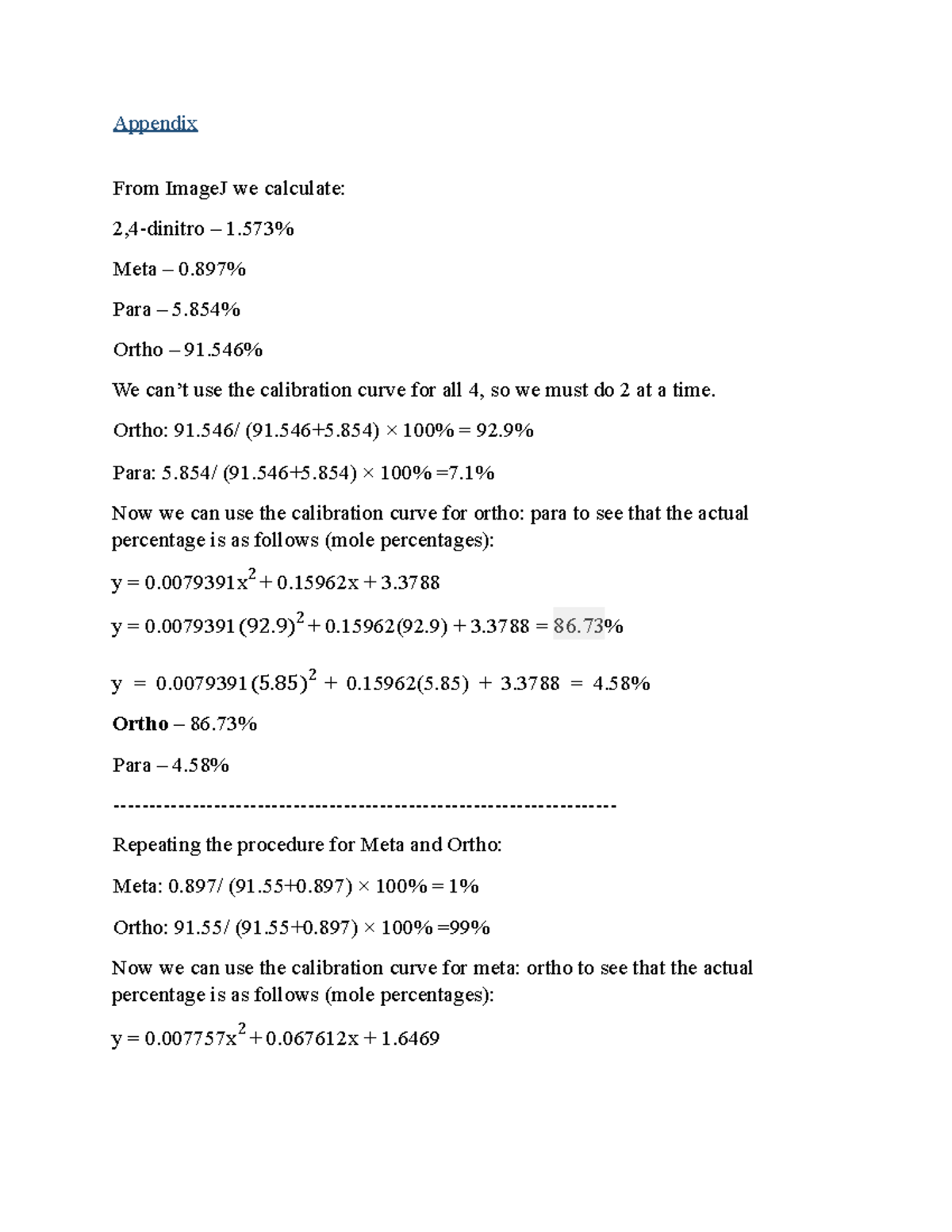 Ratio Calculations-2 - Appendix From ImageJ we calculate: 2,4-dinitro ...