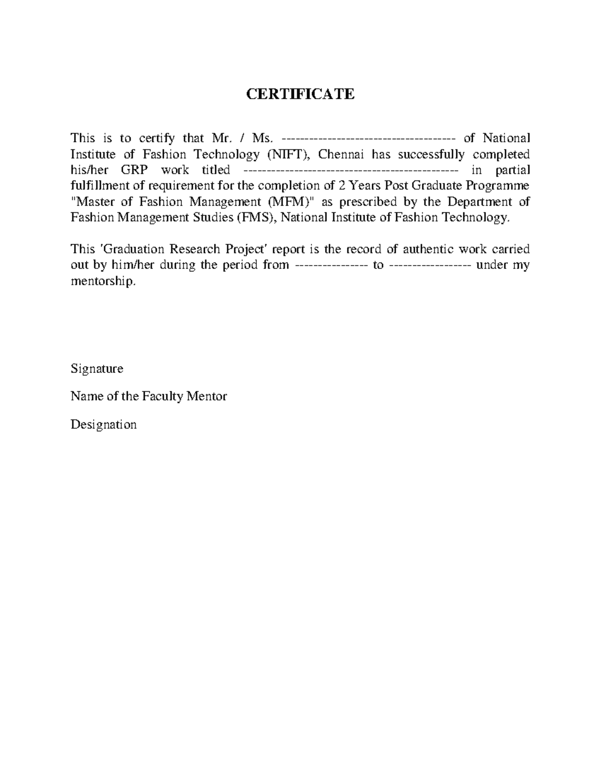 8. Annexure III Faculty Certificate GRP - CERTIFICATE This is to ...