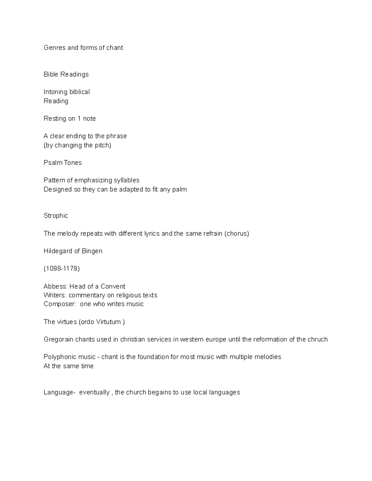 Mus 101 - day 4 continuation of chatper 2-3 - Genres and forms of chant ...