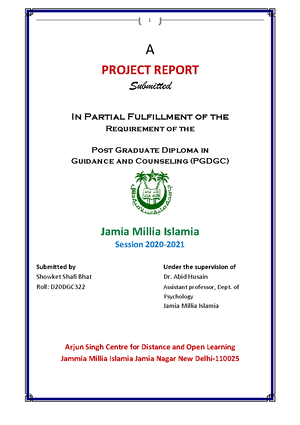 Project of pgdgc - Diploma in guidance and counselling - CENTRE FOR ...